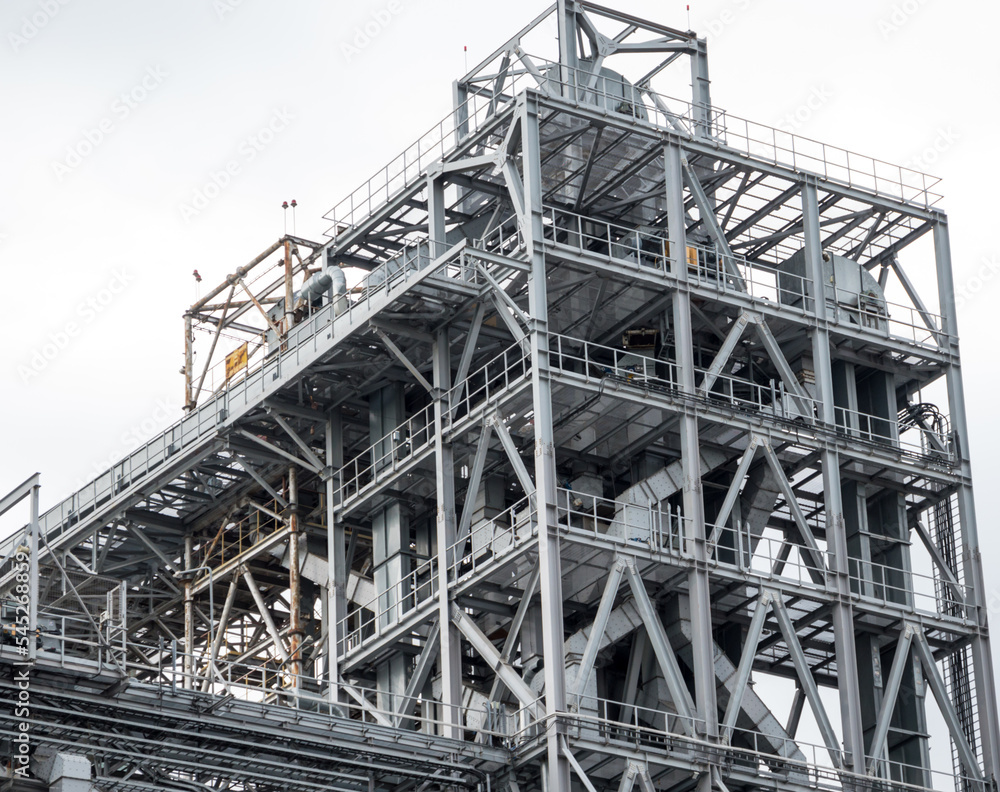 Part of a grain elevator for transporting grain to tanks. Stock Photo ...