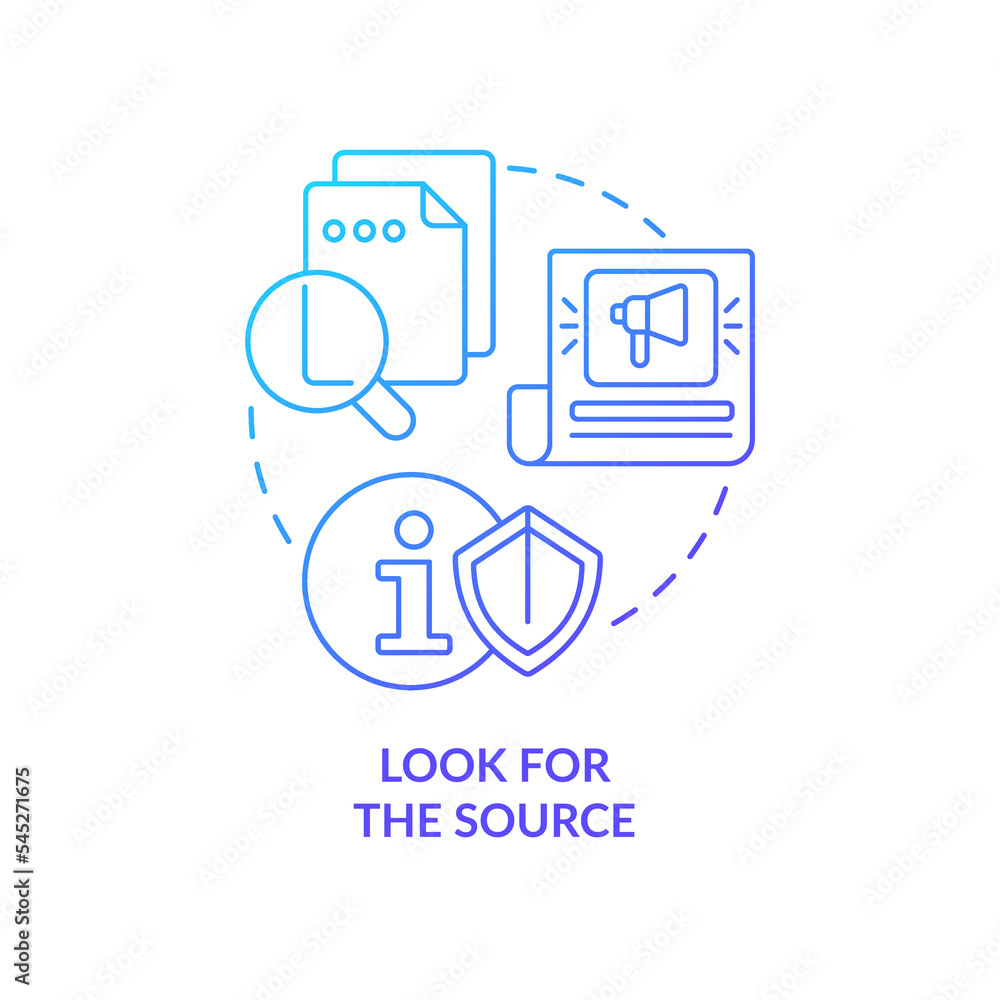 Look for source blue gradient concept icon. Reduce anxiety about news ...