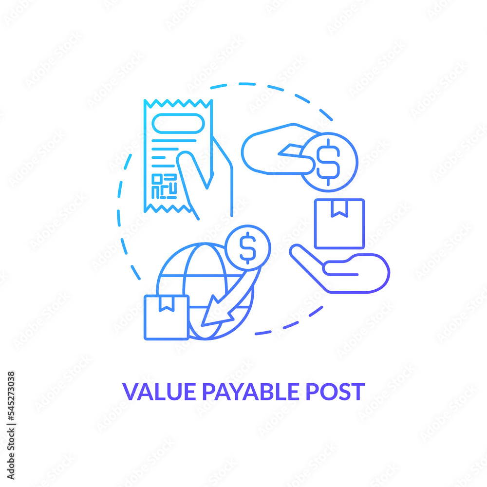 Value payable post blue gradient concept icon. Pay after receiving ...