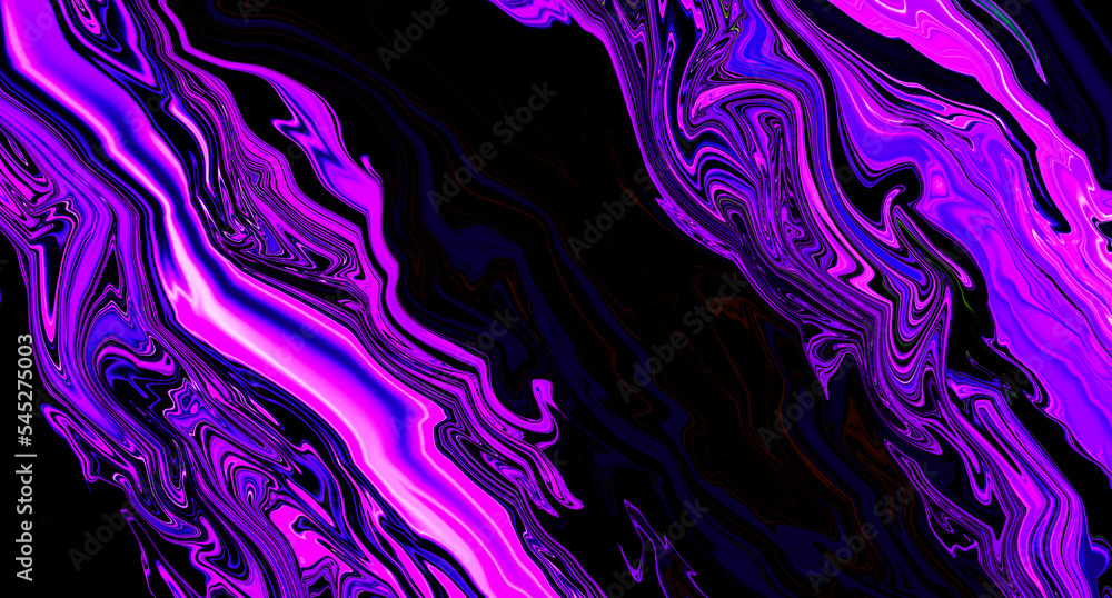 Bright fluid neon blue purple pink background. Abstract liquid violet wave. Glitch Art trippy ...