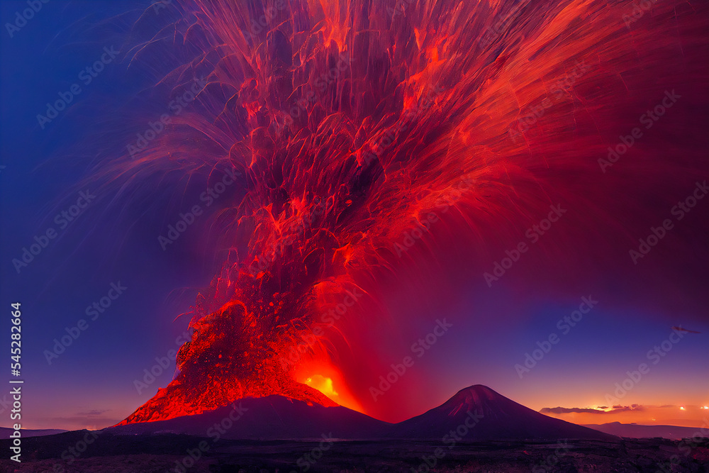 Payse of impressive eruption of a volcano, with explosions, fiery ...
