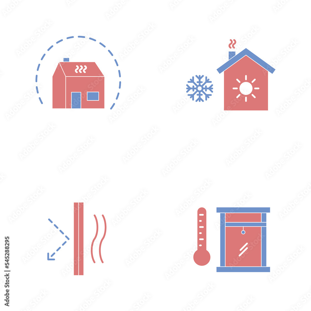Warm radiator house icon set, indoor insulation concept, home energy ...