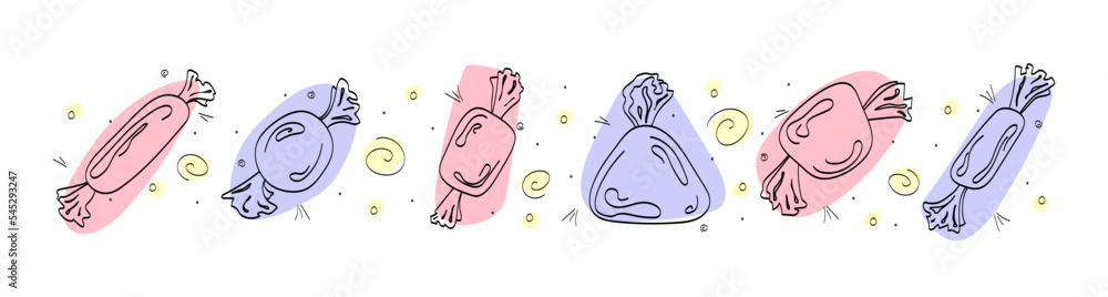Sweet candies doodle set vector illustration isolated on white ...
