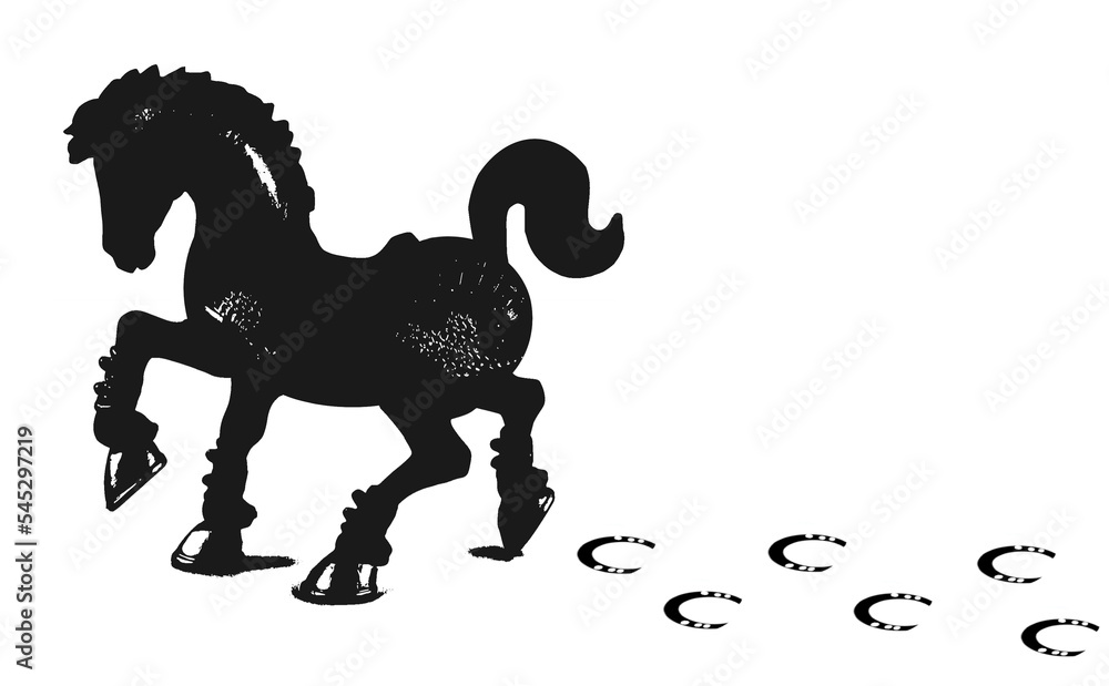 horse silhouette with hoof prints, logo horse shoe Stock Illustration ...