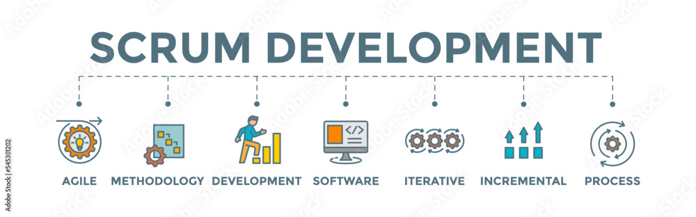 Scrum development banner web illustration with agile, methodology ...