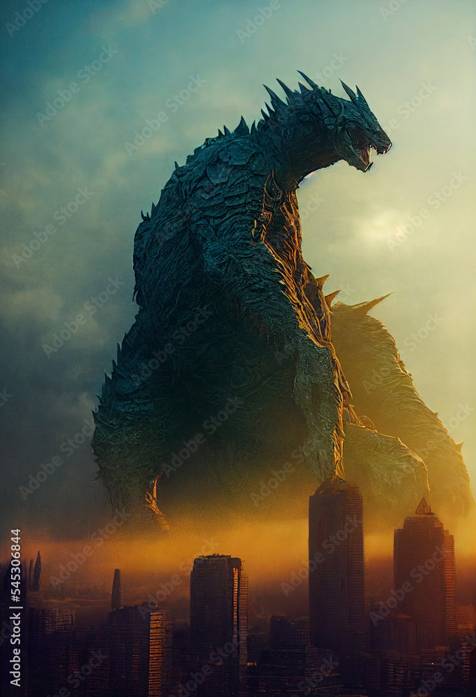 giant beast above city, giant kaiju, creature concept, kaiju, golem ...