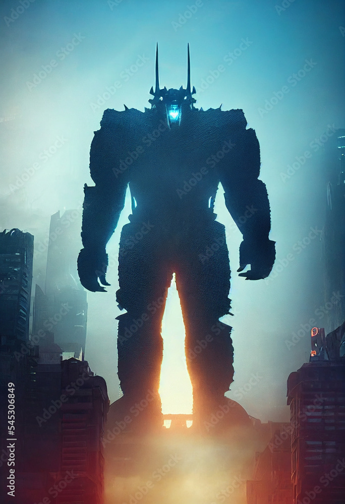 Stockfoto med beskrivningen giant beast above city, giant kaiju ...