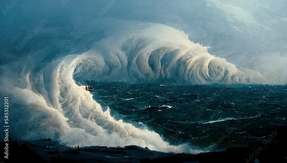 Spectacular scenery of gigantic tsunami-like wave at sea and ...