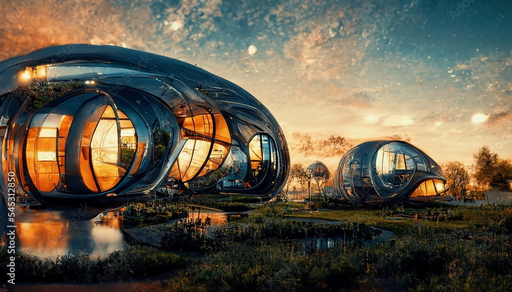 Space expansion concept of human settlement in alien world with green ...