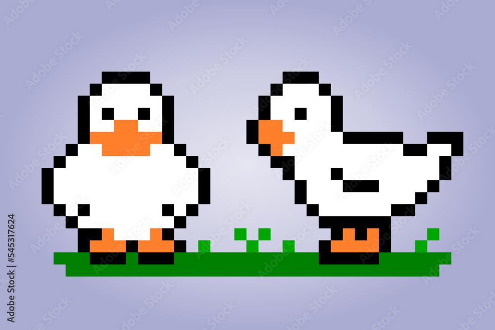 8-Bit pixel of goose. The animal for game assets and Cross Stitch ...