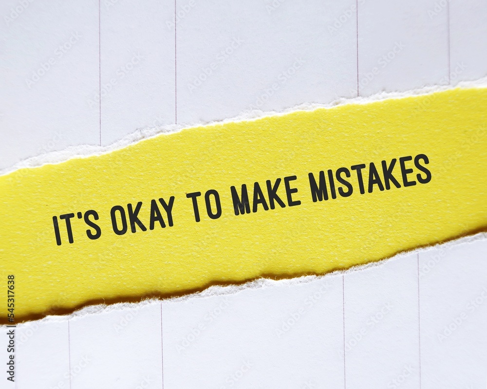 On white background, yellow torn paper with text written - It's Okay to ...