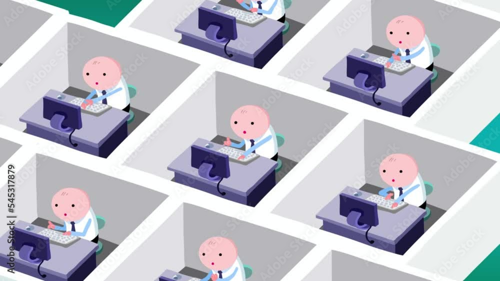 Cartoon employees in cubicles form AI color modern version. Artificial ...