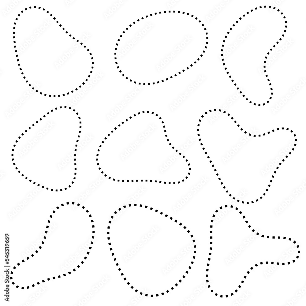 Organic abstract random blob shapes in dashes or dotted line. outline ...