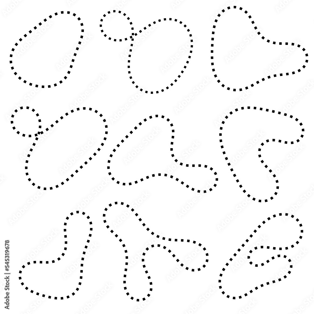 Organic abstract random blob shapes in dashes or dotted line. outline ...