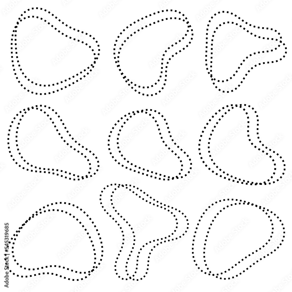 Organic abstract random blob shapes in dashes or dotted line. outline ...