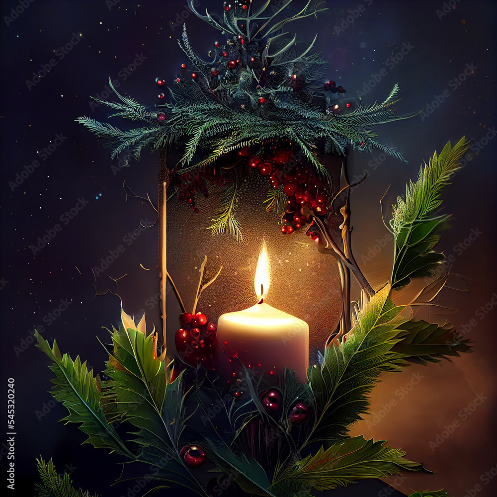 Colorful Whimsical Christmas Candlelight and Holly Berries Decoration ...