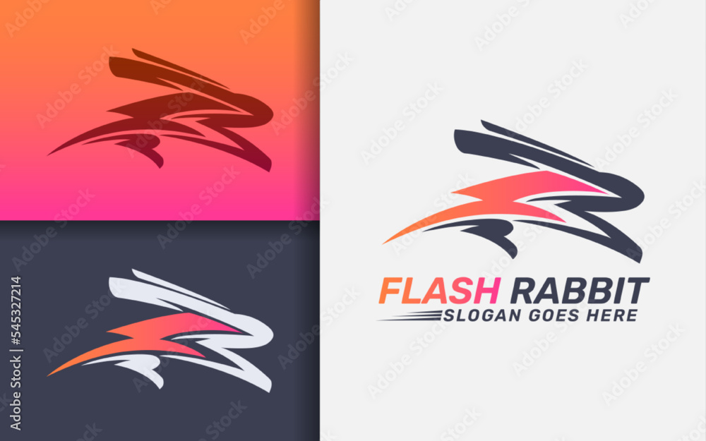 Flash Rabbit Logo Design. Abstract Creative Rabbit and Lightning Flash ...