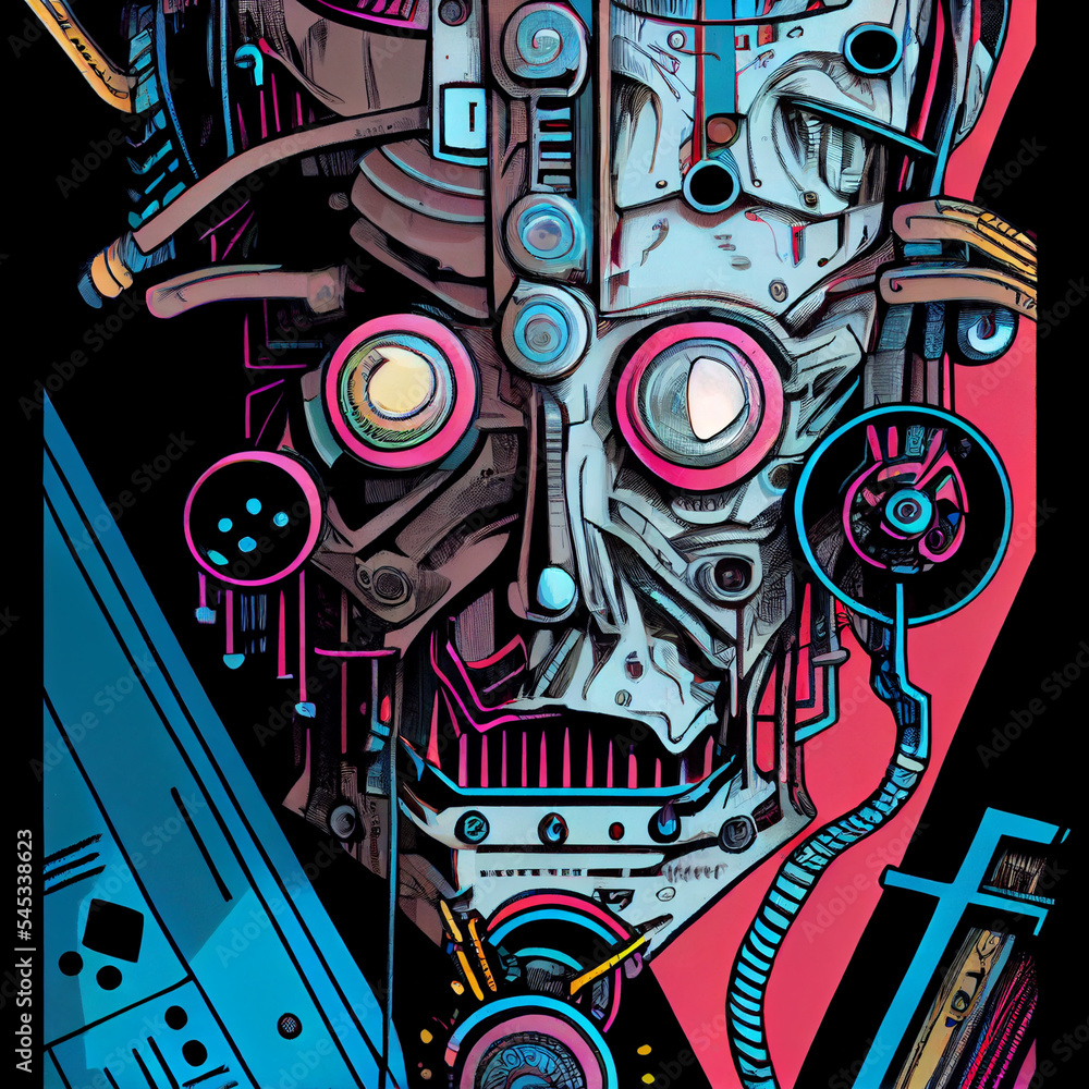 comic book graphic novel abstract colorful robot technology design hand ...