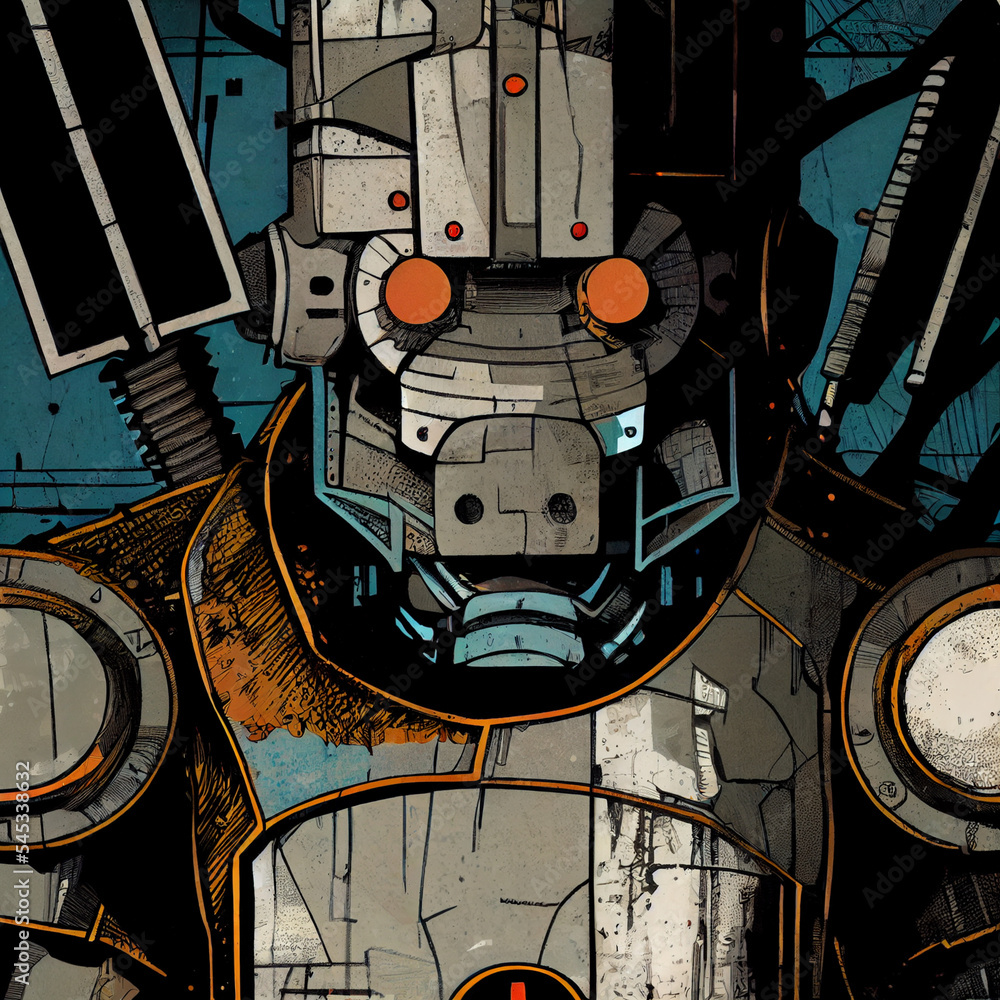 comic book graphic novel abstract colorful robot technology design hand ...