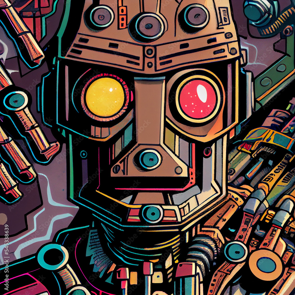 comic book graphic novel abstract colorful robot technology design hand ...