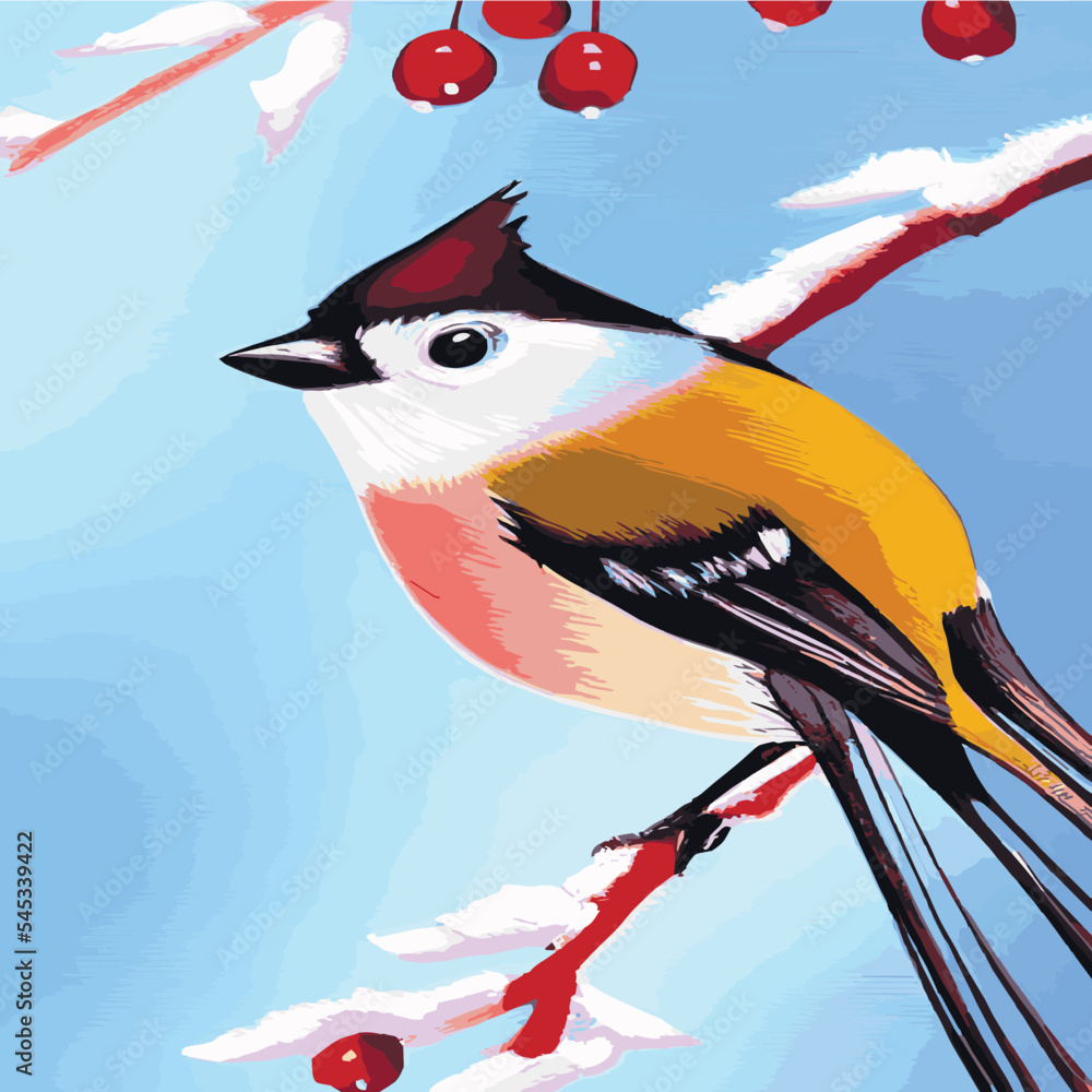 Vector realistic detailed vector illustration winter birds branches ...