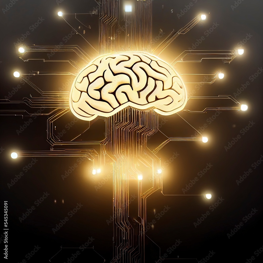 The fusion of the brain and the circuit board. Made by AI. Stock ...