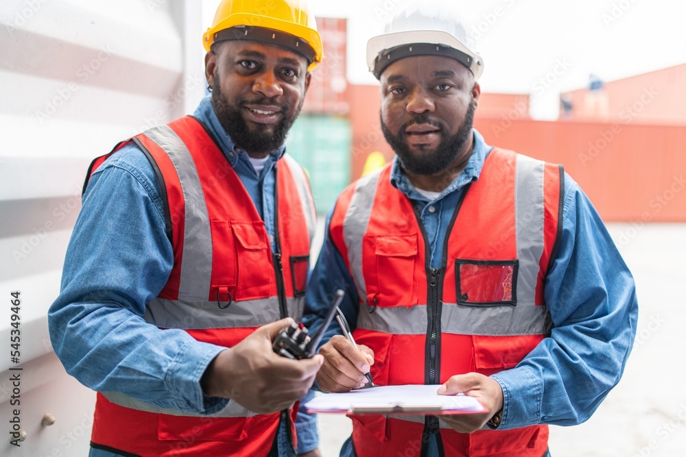 Portrait photo of the moment of two black african male container ...