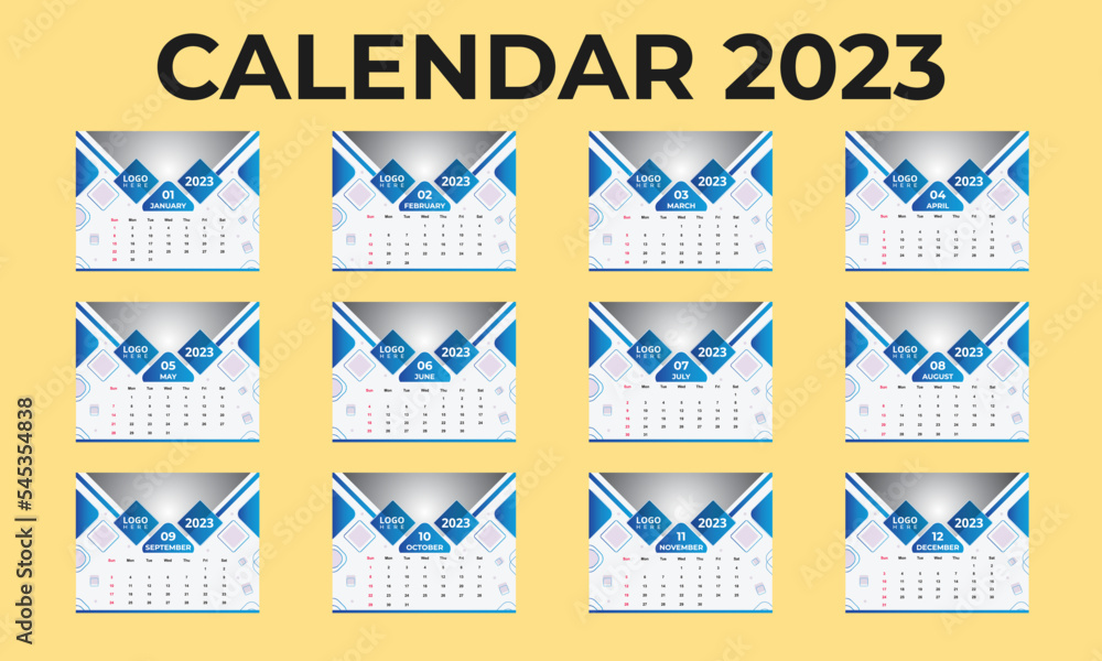 CALENDAR DESIGN 2023, 2023 CALENDAR TEMPLATE, 12 PAGES CALENDAR DESIGN ...