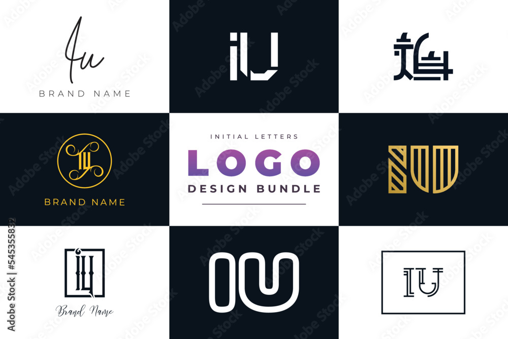 Initial letters IU Logo Design Bundle Stock Vector | Adobe Stock