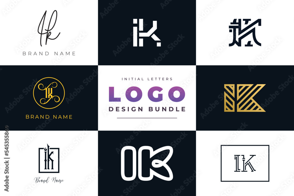 Initial letters IK Logo Design Bundle Stock Vector | Adobe Stock