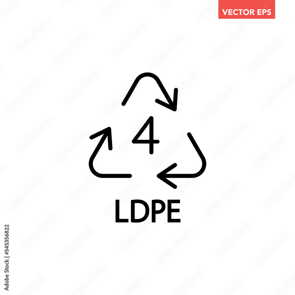 Black single plastic recycle LDPE 4 line icon, simple recycle code flat design vector pictogram ...