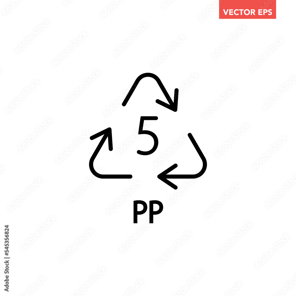Vecteur Stock Black single plastic recycle PP 5 line icon, simple ...