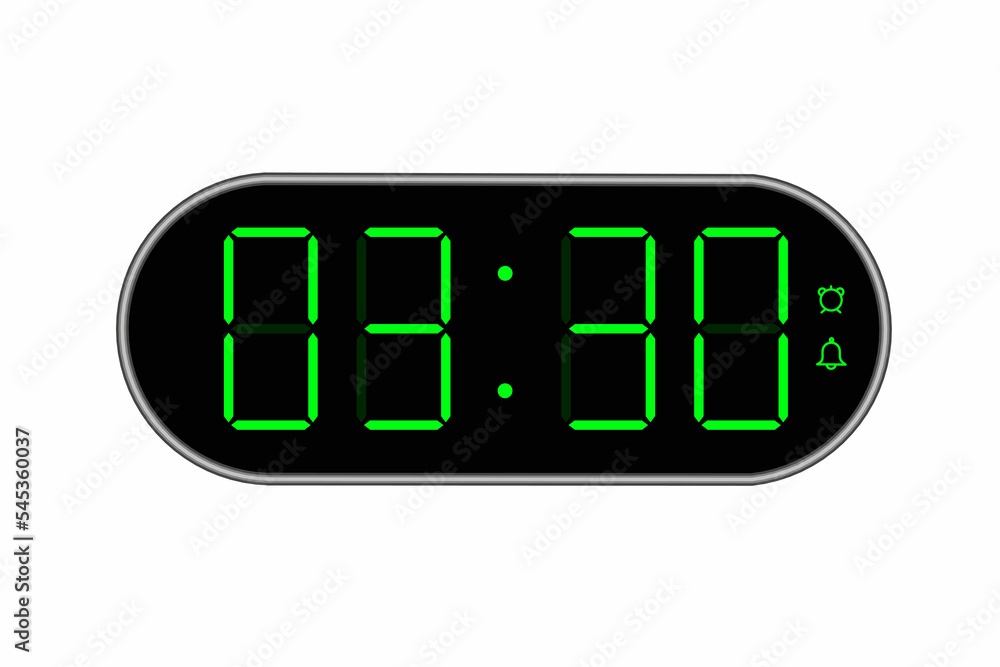 Vector flat illustration of a digital clock displaying 03.00 ...