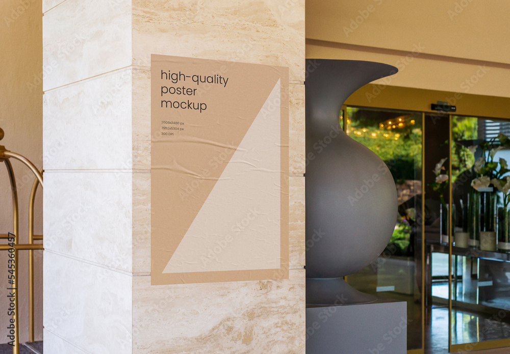 Hotel Outdoor Poster on Wall Mockup Stock Template | Adobe Stock