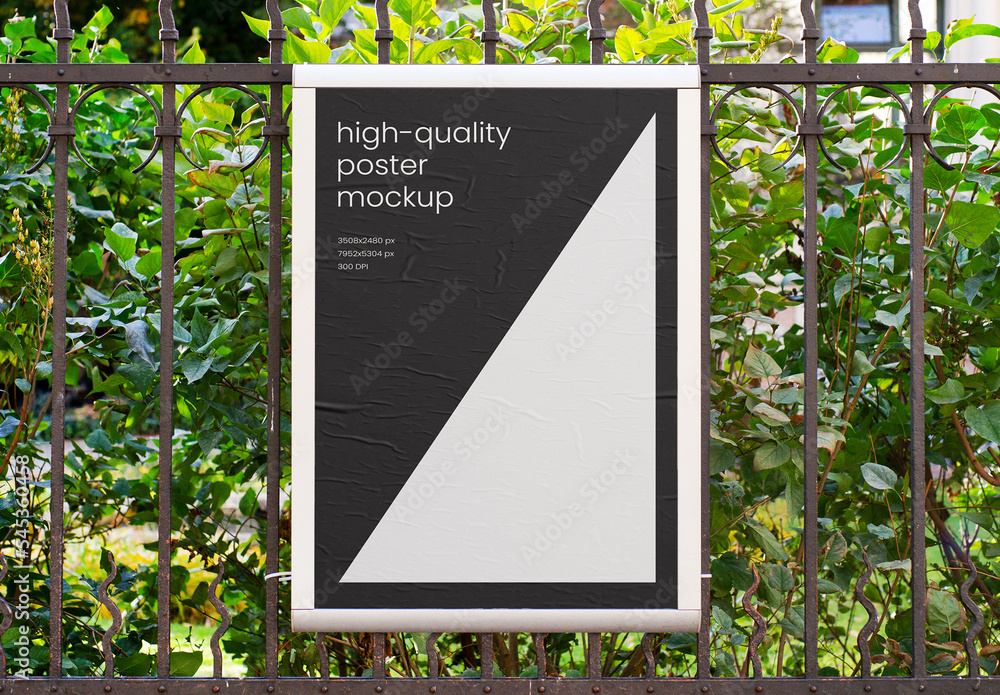 Glued Outdoor Poster on Fence Mockup Stock Template | Adobe Stock