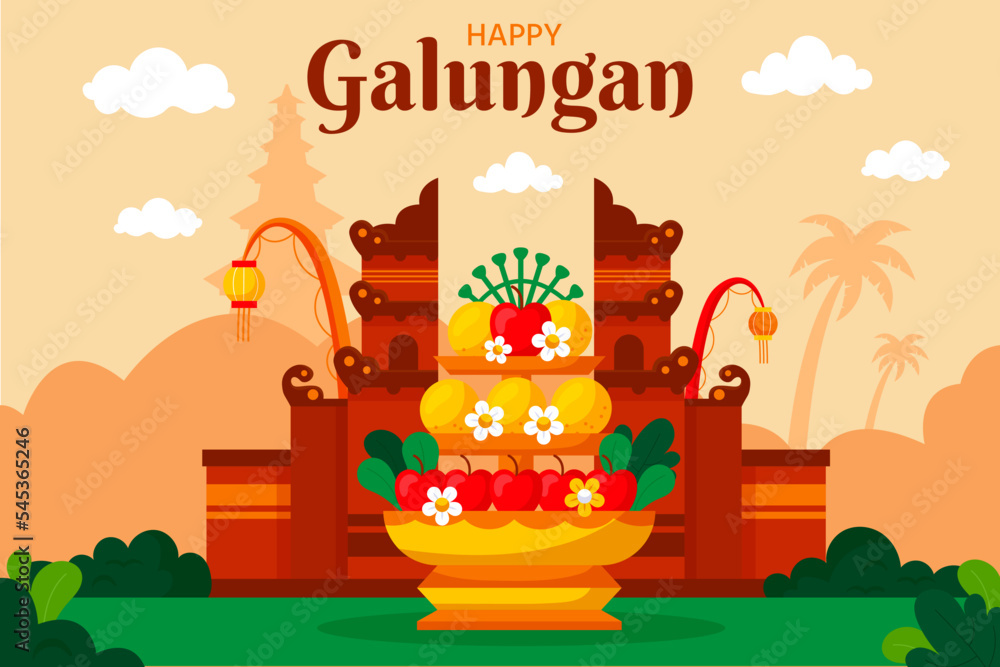 Happy Galungan Background. Balinese Holiday Celebration Greetings ...