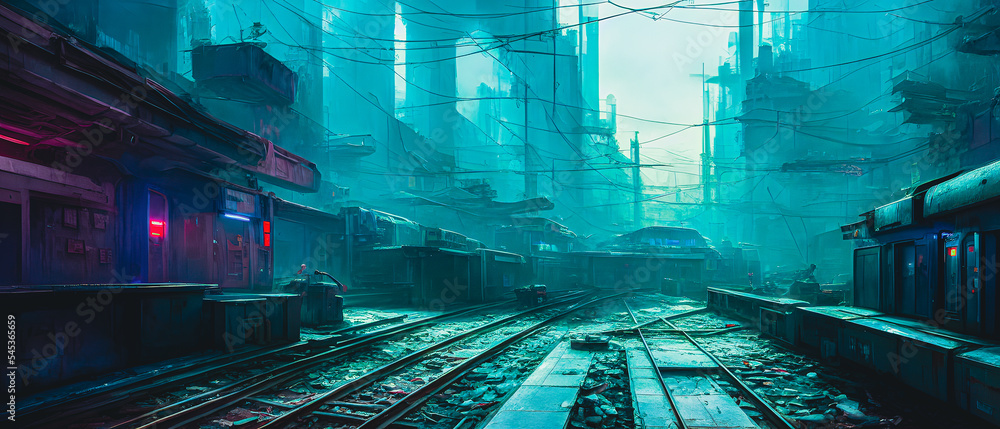 Artistic concept illustration of a futuristic metro station, background ...