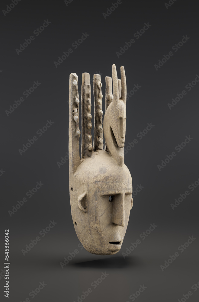 Ritual mask from Bambara people. from side view, 3d Rendering Stock ...