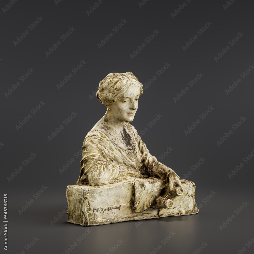 Sculpture bust. Statue in the theatre box. Stone sculpture of a woman ...