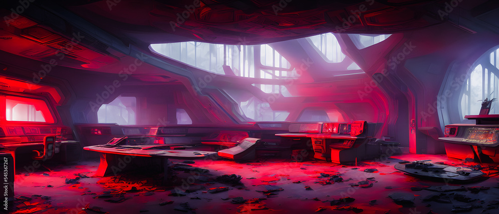 Artistic concept illustration of a control room of space station ...