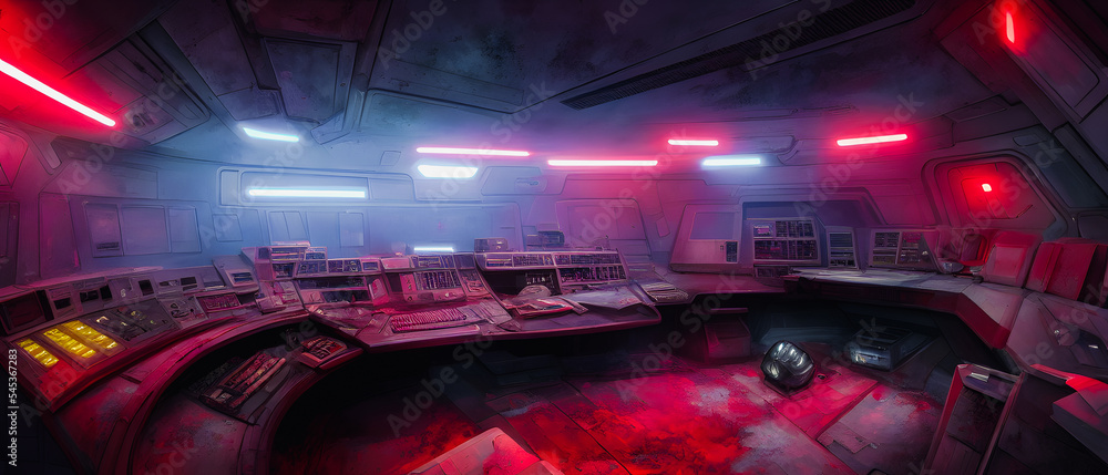 Artistic concept illustration of a control room of space station ...