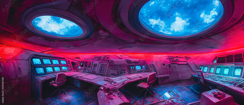Artistic concept illustration of a control room of space station ...