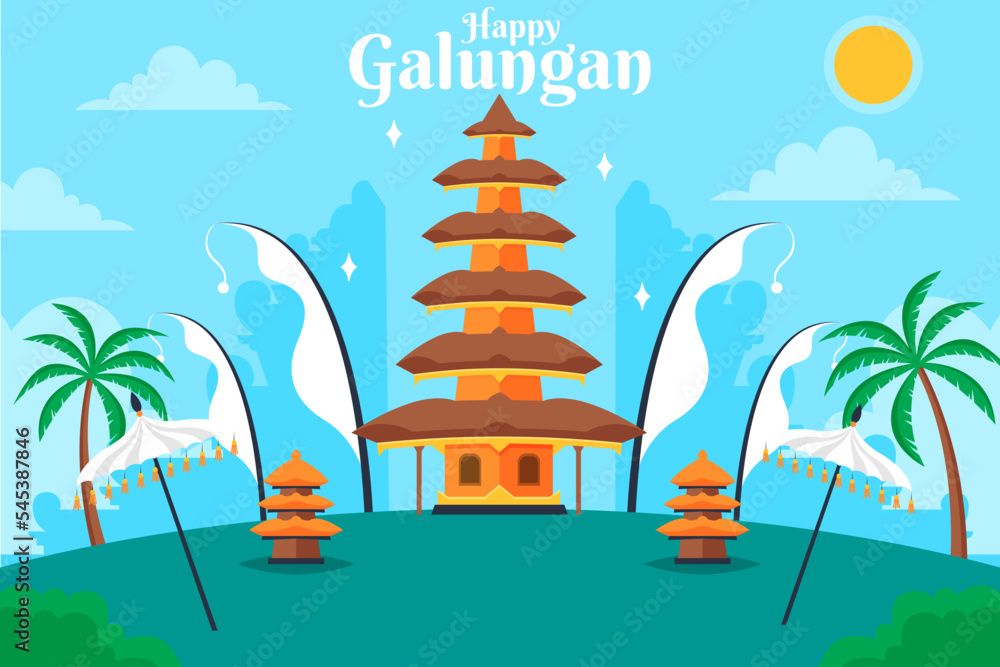 Happy Galungan Background. Balinese Holiday Celebration Greetings ...