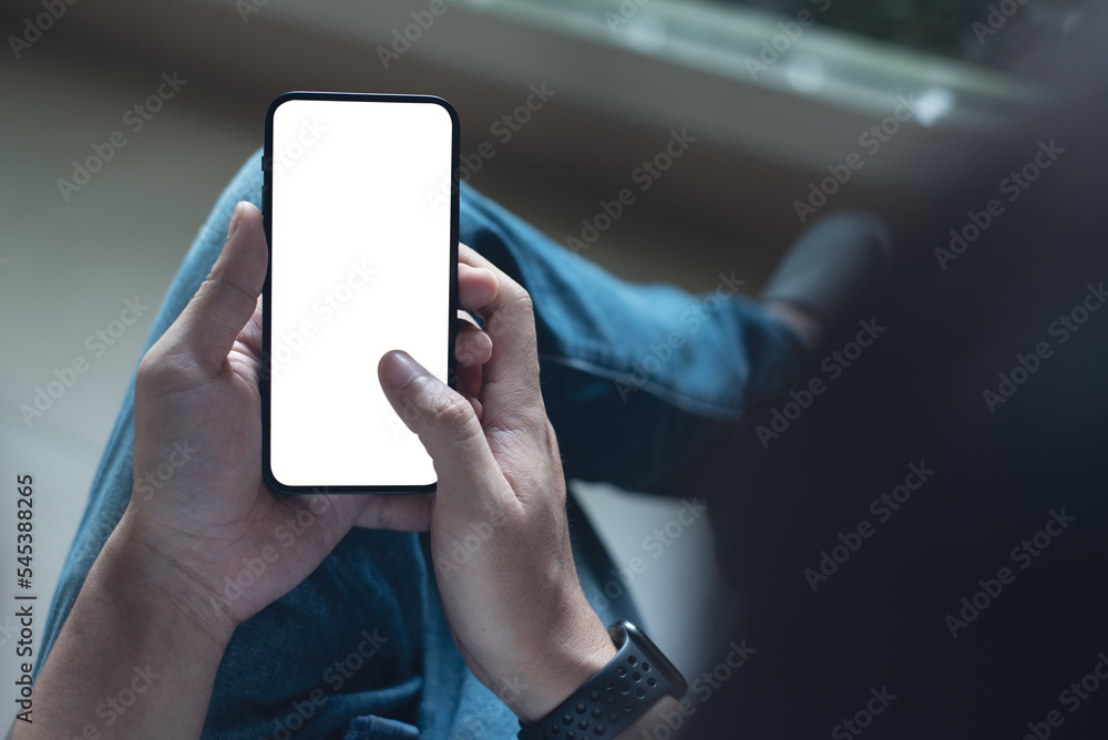 Mockup image of mobile phone for advertising. Mock up image of man hand ...