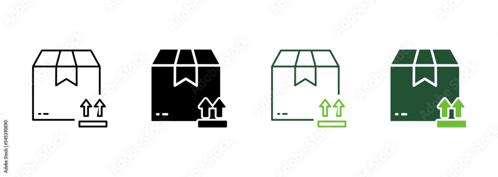 Parcel Box This Side Up Symbol Silhouette and Line Icon. Cardboard with ...
