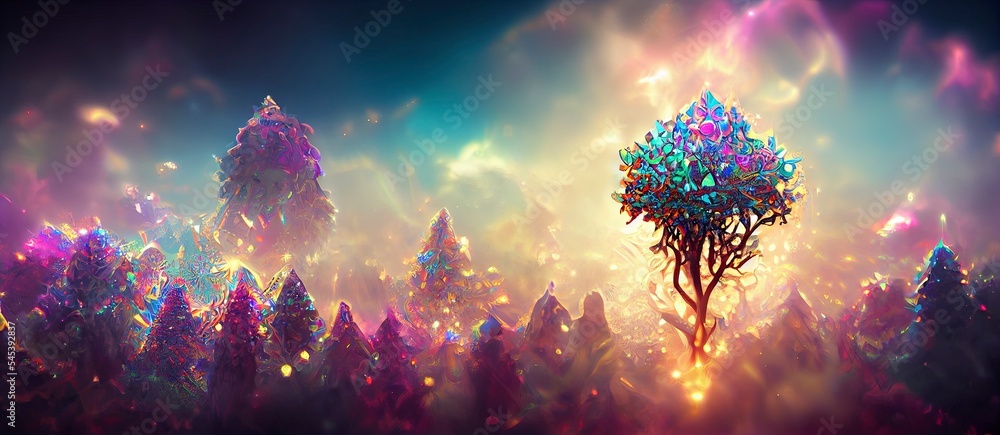 Beautiful landscape of fantasy mountain and colorful background ...