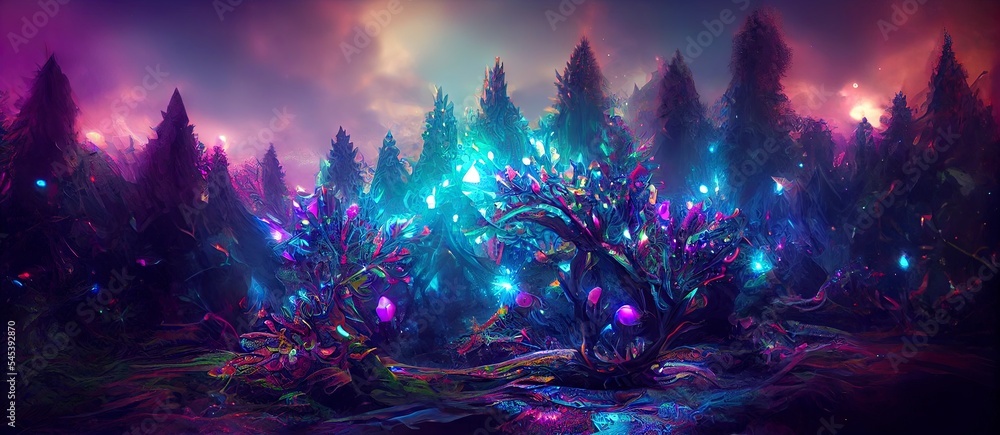 Beautiful landscape of fantasy mountain and colorful background ...