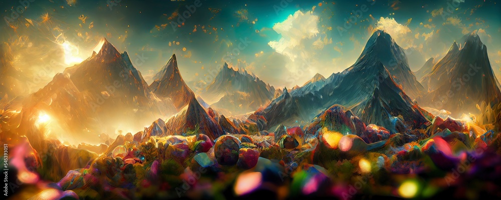 Beautiful landscape of fantasy mountain and colorful background ...