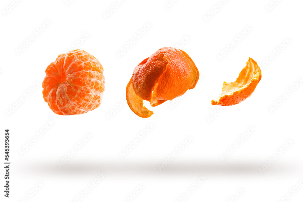 Different types of tangerines with a shadow on a transparent background ...