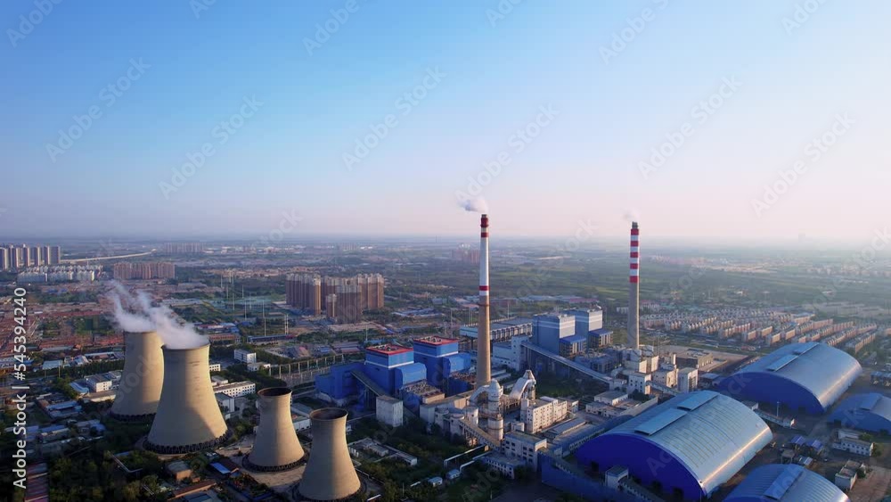 Aerial photography of coal-fired thermal power plants at dusk in Hohhot ...